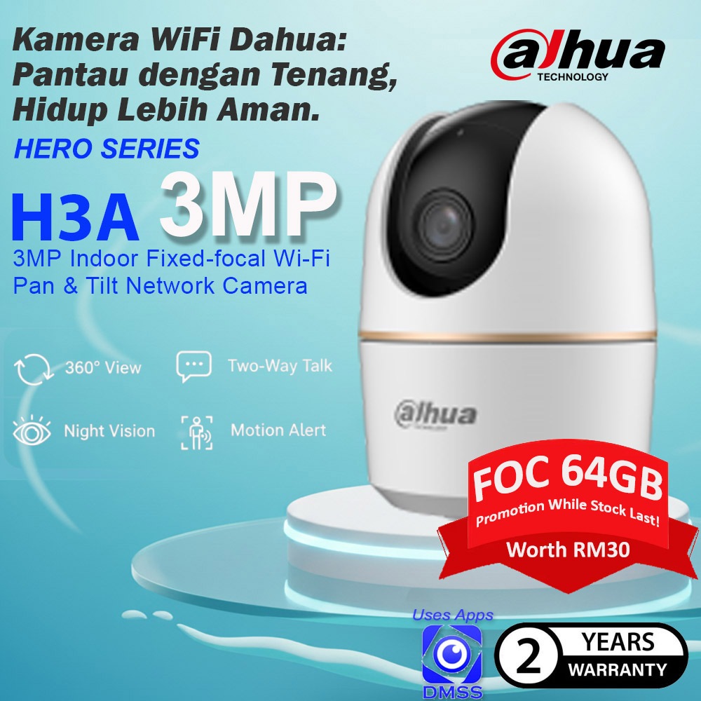 DAHUA HERO DH-H3A Wifi CCTV 3MP H.265 Auto Tracking Indoor Wi-Fi Pan ...