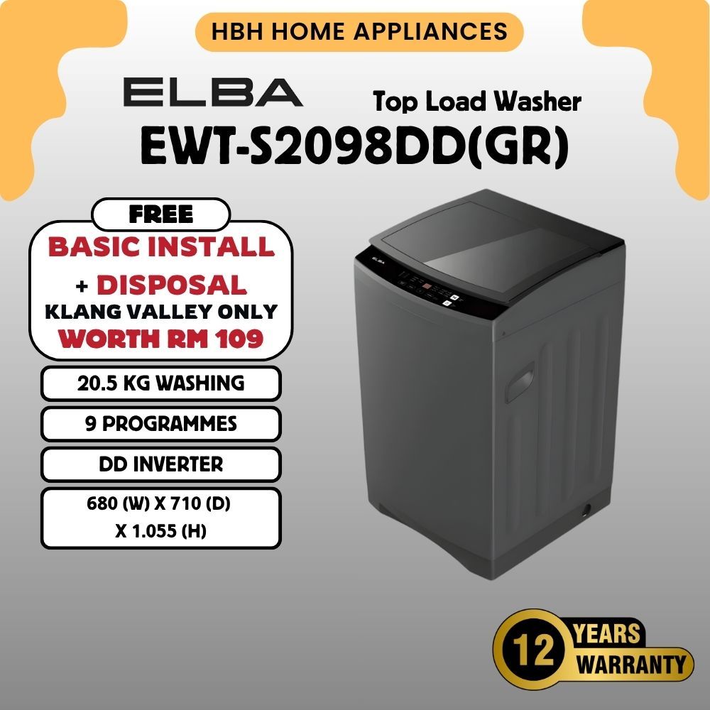 【FREE BASIC INSTALL】ELBA 20.5KG Top Load Washer EWT-S2098DD(GR) - 9 ...