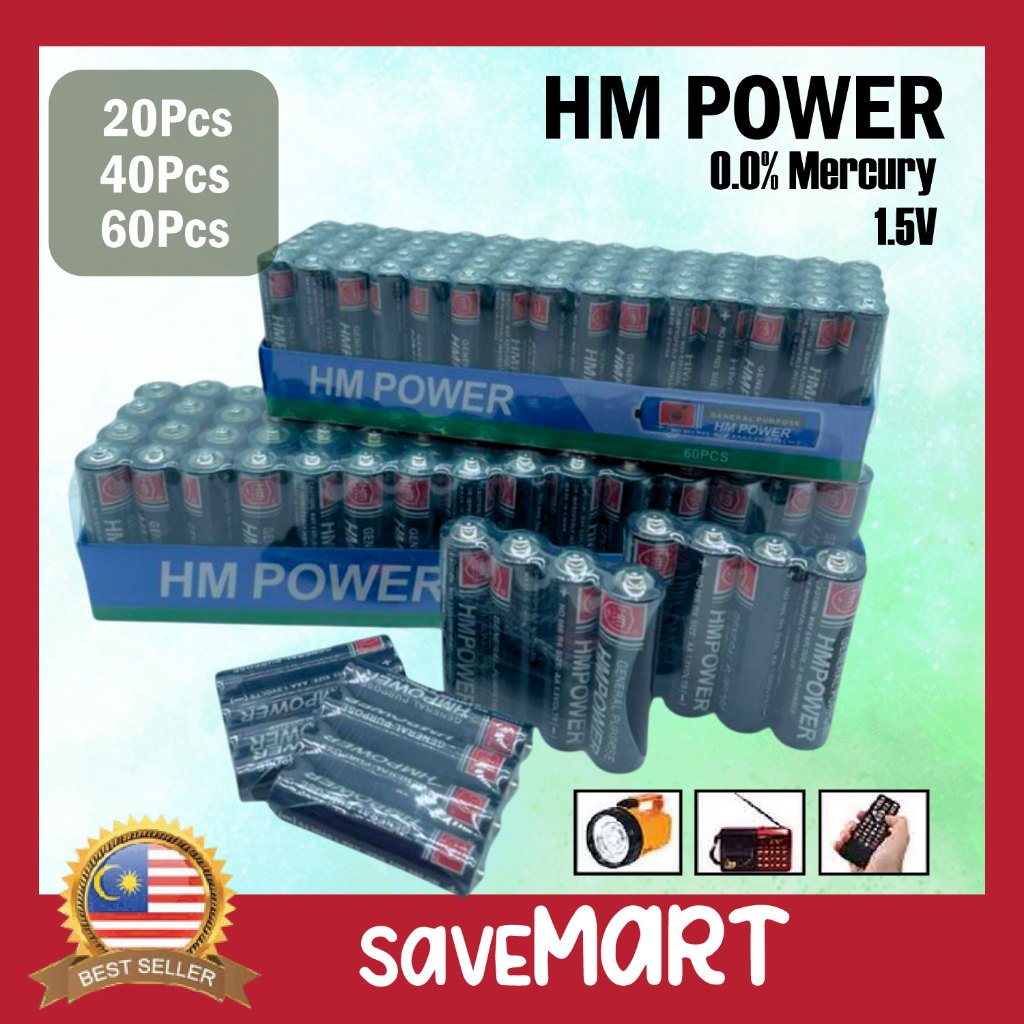 HM POWER General Purpose Heavy-Duty Battery 1.5V AA R6C AAA R03/Bateri ...