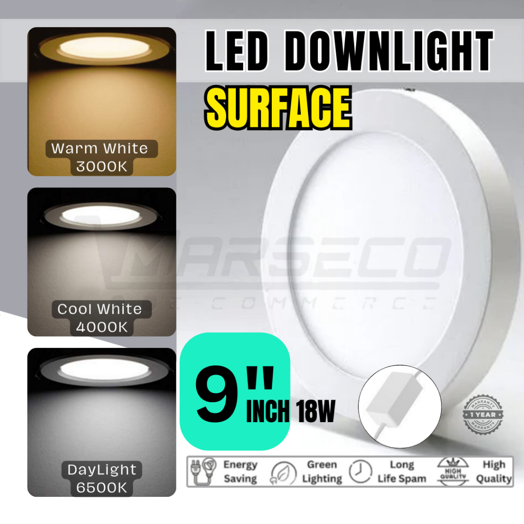 9" Surface LED Downlight Round Mentol [No Plaster Ceiling Needed] Lampu ...