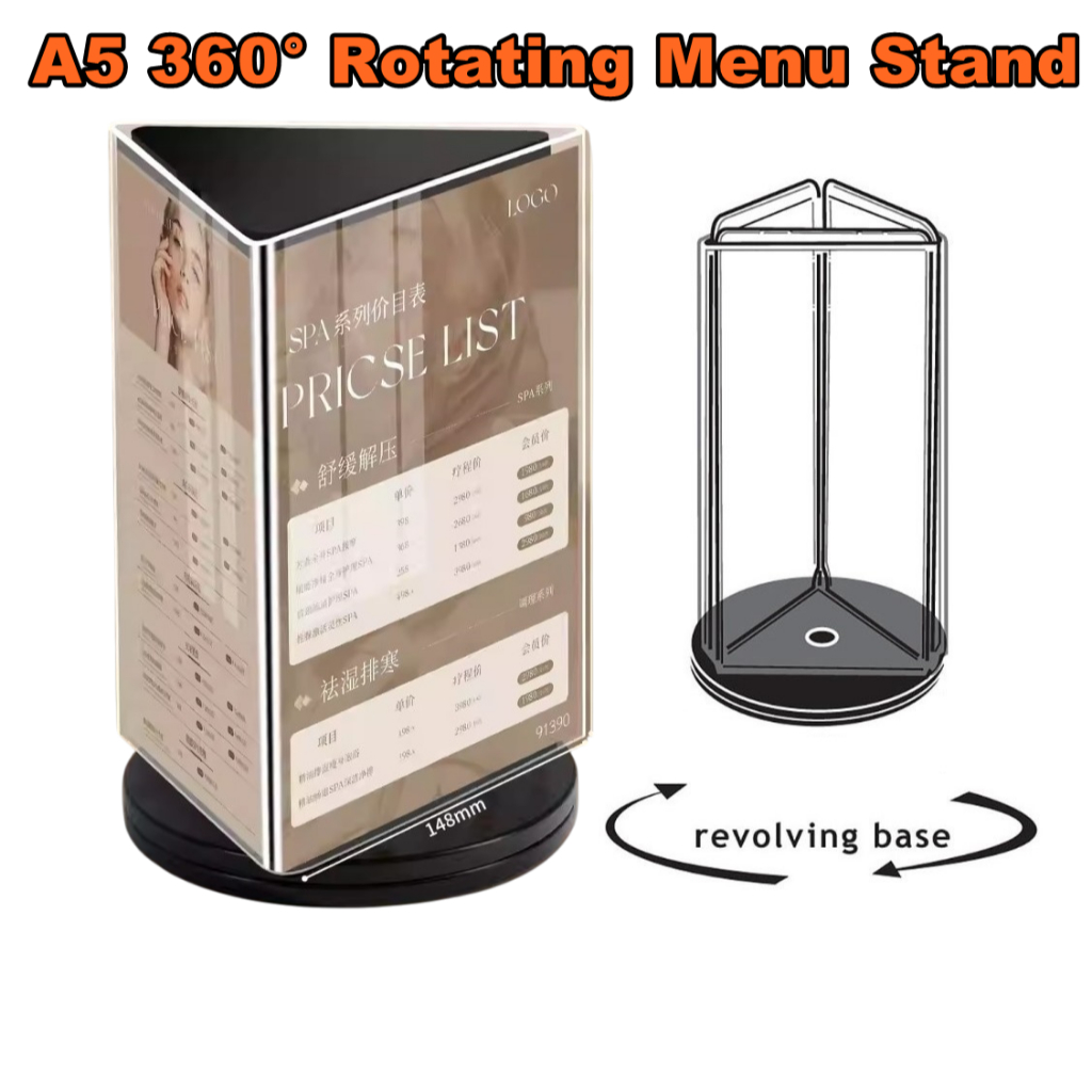 A5 3-Sided Table Menu Stand Sign Holder 360 Degree Rotating Menu Table ...