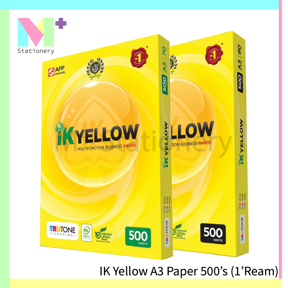 IK Yellow A3 Copier Paper 70gsm, 80gsm - 500's (1 Ream)(500 sheets/ream ...