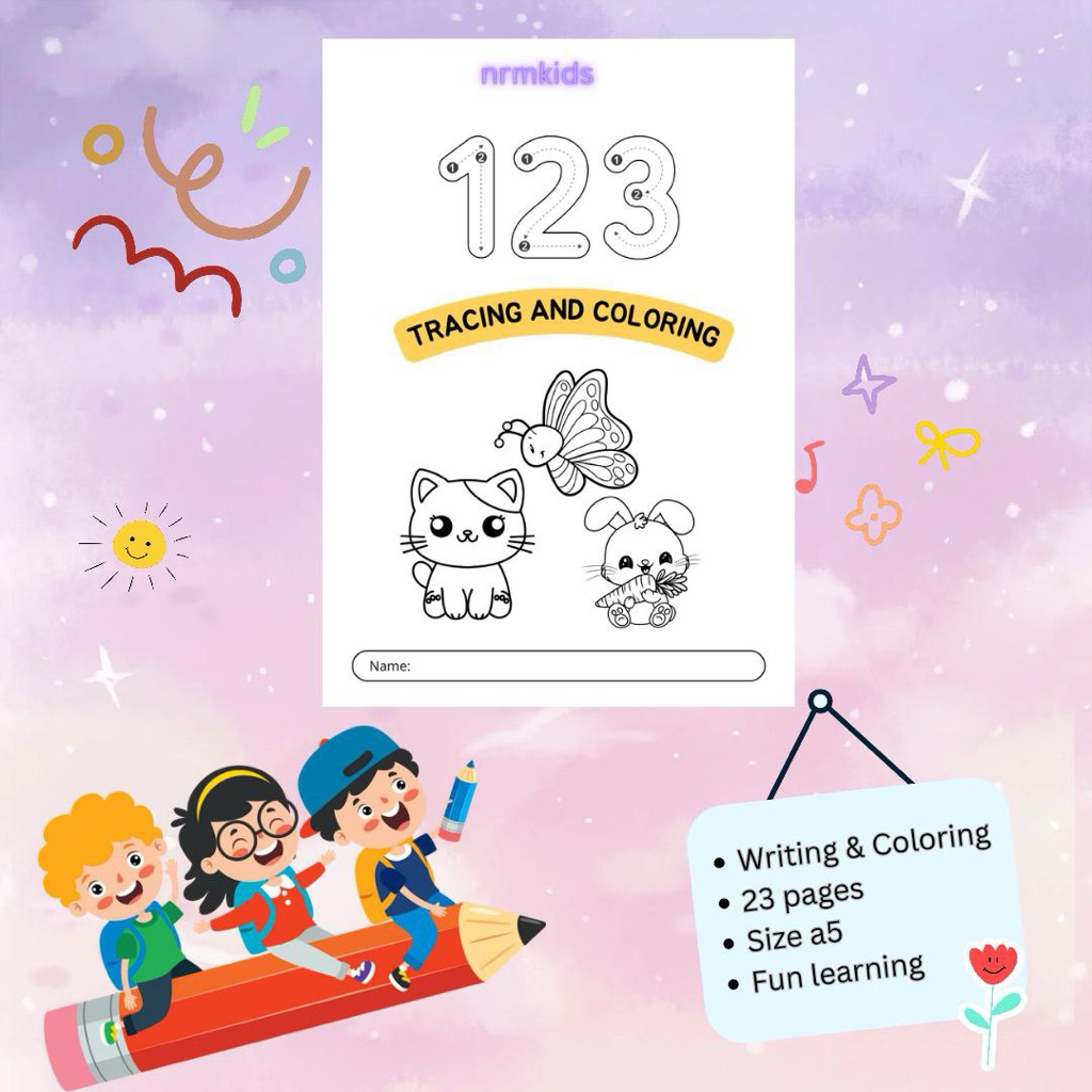 Fun book learning tracing numbers and coloring kindergarten preschool ...