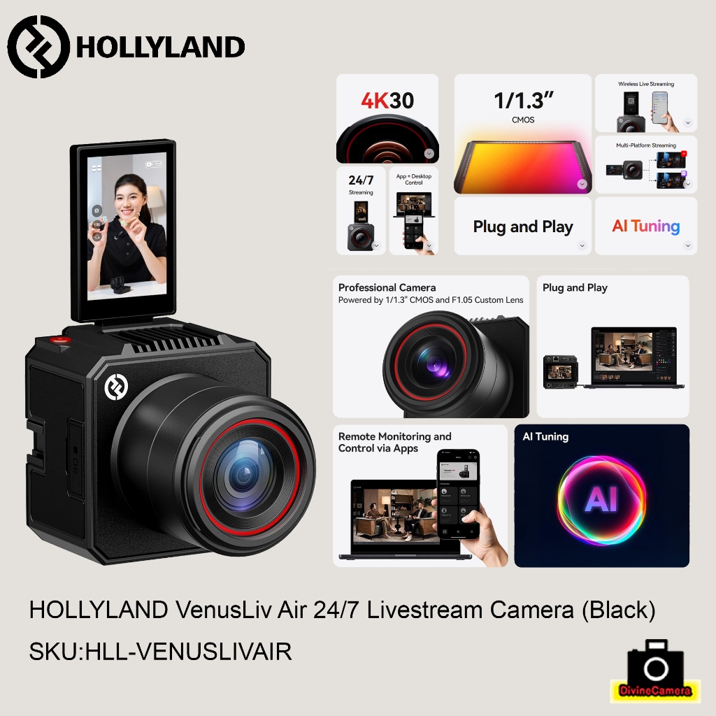 HOLLYLAND VenusLiv Air 24/7 Livestream Camera (Black) SKU:HLL ...