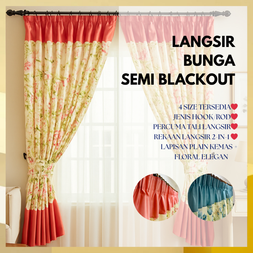 Langsir Corak Bunga Pintu Door 2Panel 3Panel Sliding Door Curtain Hook ...
