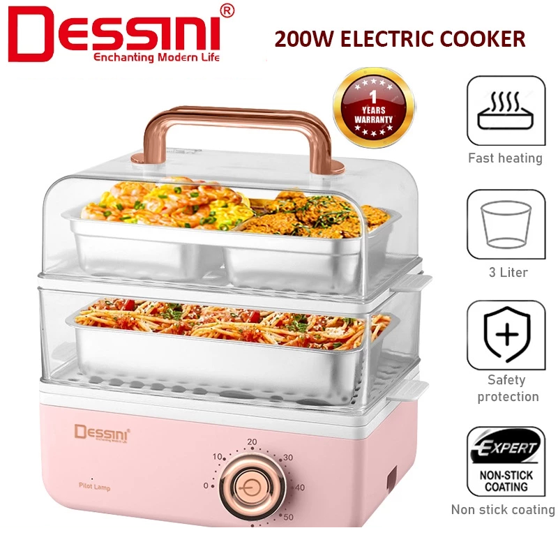 Dessini 200W Electric Cooker 3L Steamer | Multi Layer Non-Stick Fast ...