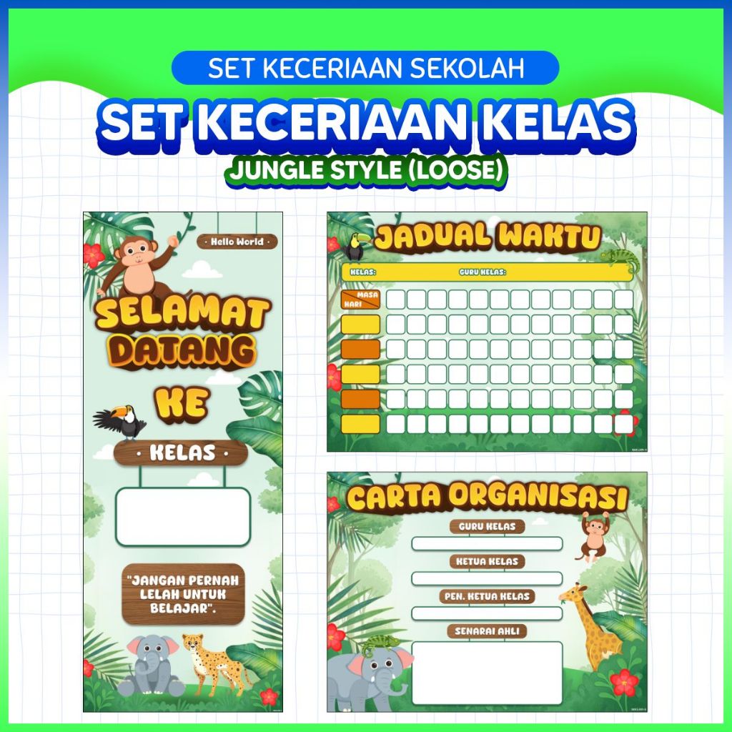 Set Keceriaan Kelas & Sekolah Ceria | Tema Jungle | Carta Organisasi ...