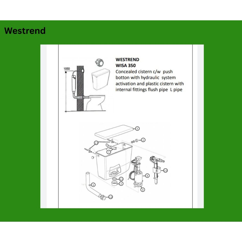 Westrend Wisa 350 concealed cistern c/w hydraulic switch with tubing ...