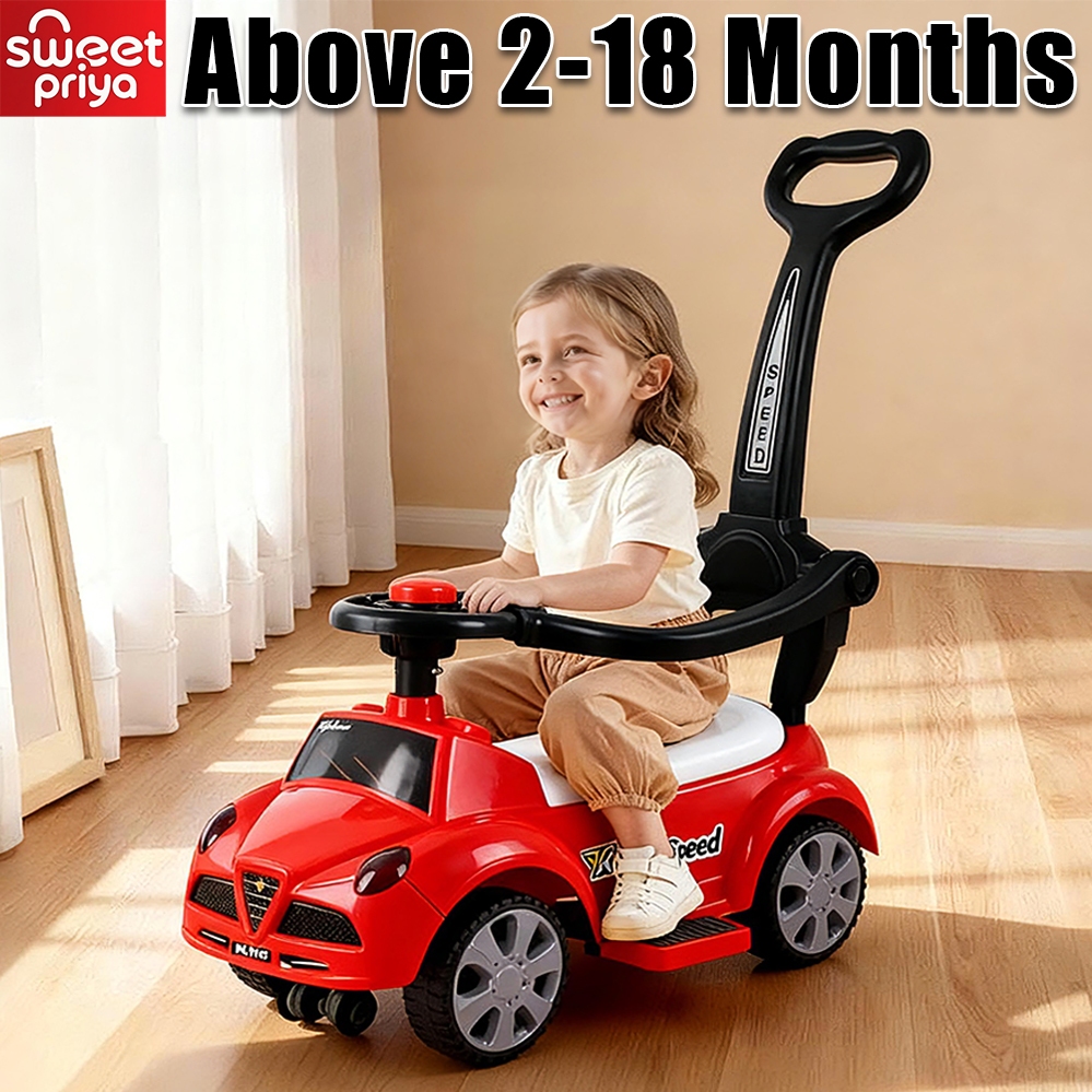Baby Push Car 3 in 1 With Handle 4 Wheels Music & Lights Ride On Car ...