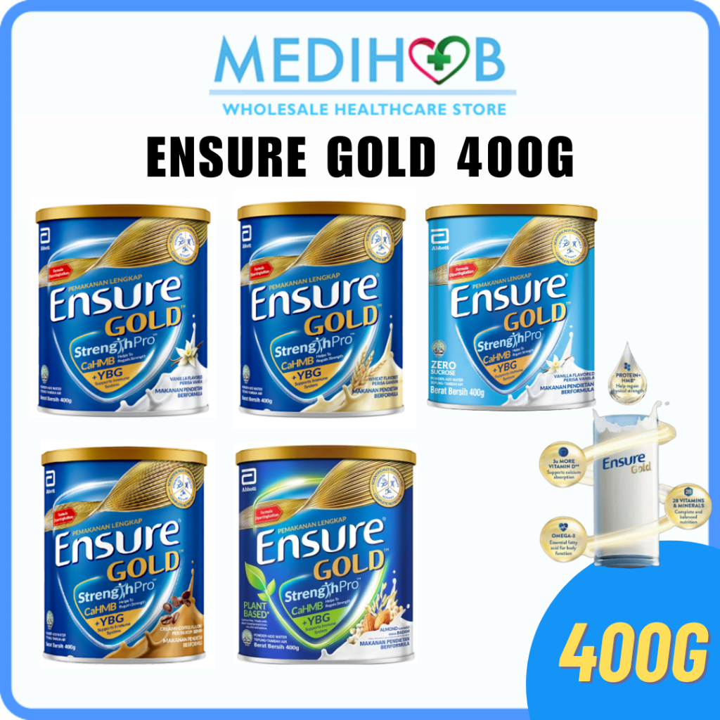 Ensure Gold 400g Tin Vanilla/Wheat/Coffee/Almond/Zero Sucrose Vanilla ...