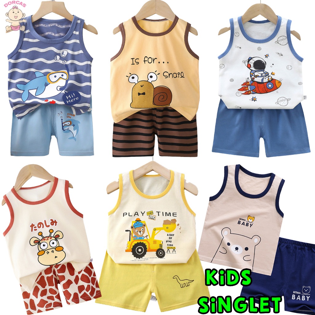 ⭐0-4Yrs⭐baju baby boy Kids Singlet Cotton Sleeveless Vest+Shorts Set ...