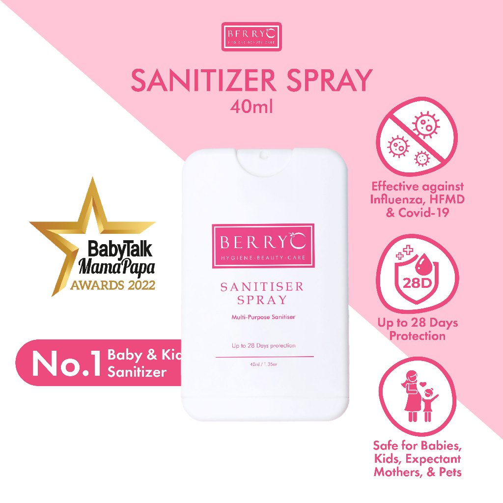BerryC Sanitizer Spray (40ml) Baby Kids Hand Sanitizer Spray Sanitiser ...