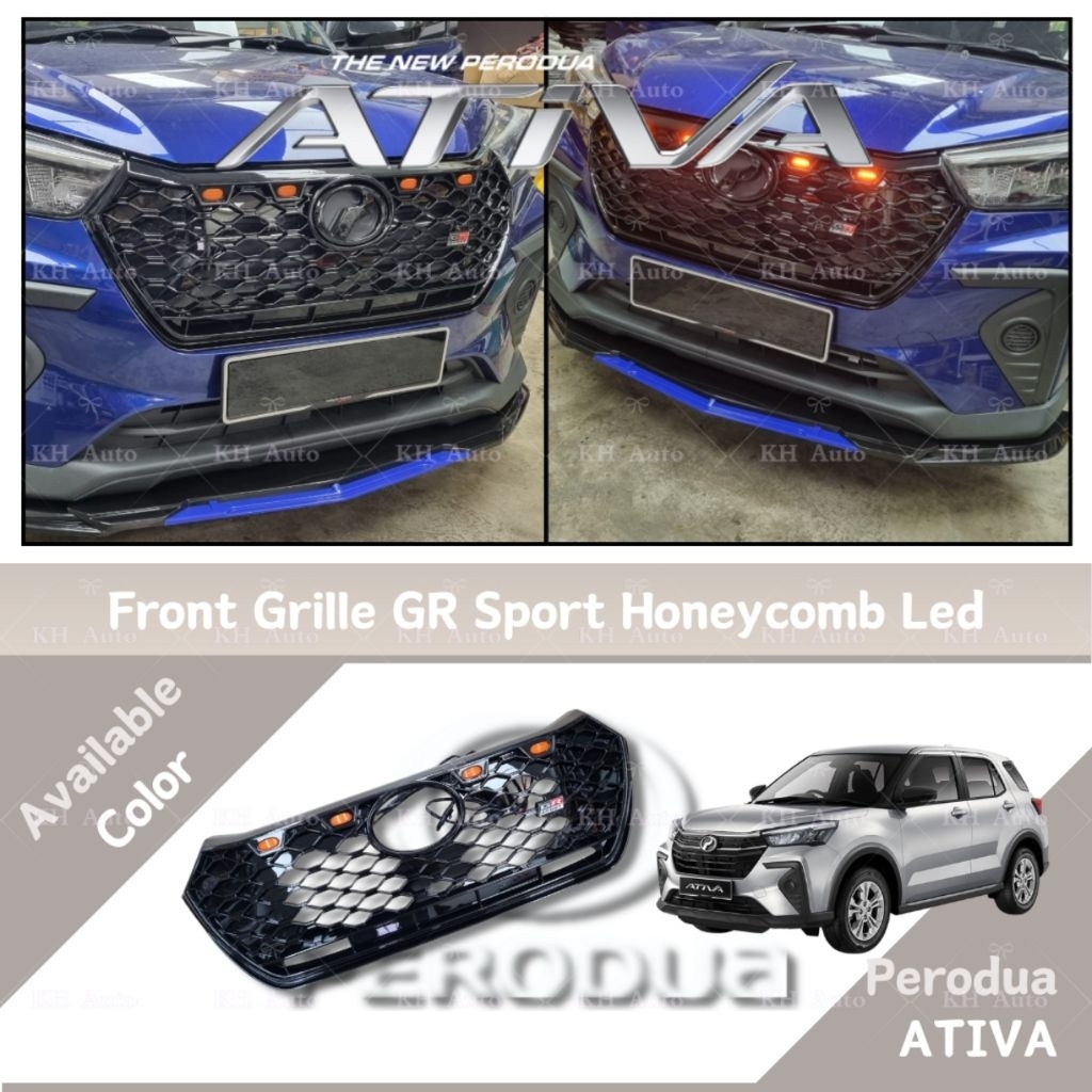 Perodua Ativa Front Grille GR Sport Honeycomb Led Glossy Black Car ...