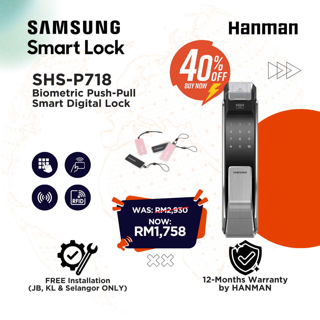 SAMSUNG SHS-P718 | Push-Pull Digital Lock | 1-Year Warranty | *FREE Installation (JB, KL ...