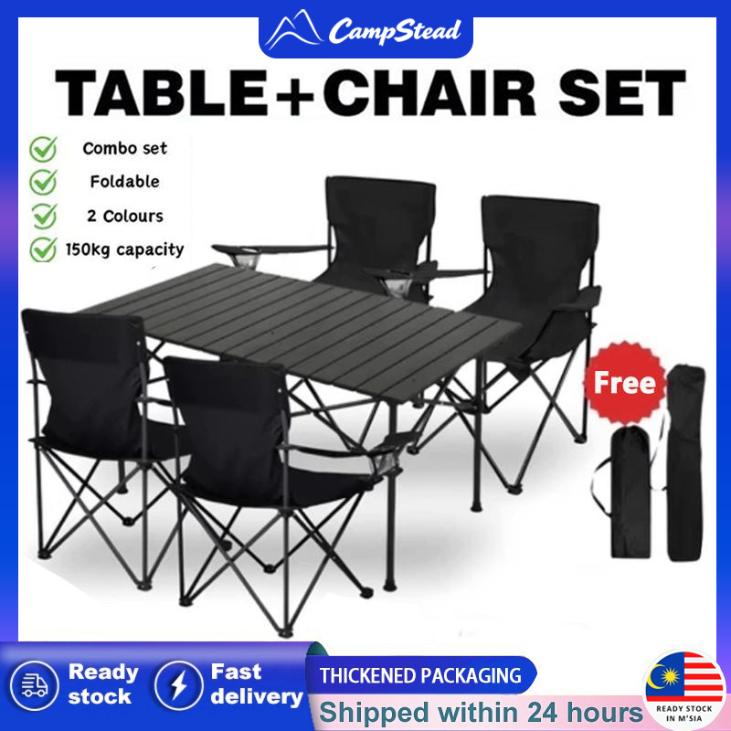 【Campstead】Table+2 Chairs Set Foldable Camping Table Portable Folding ...