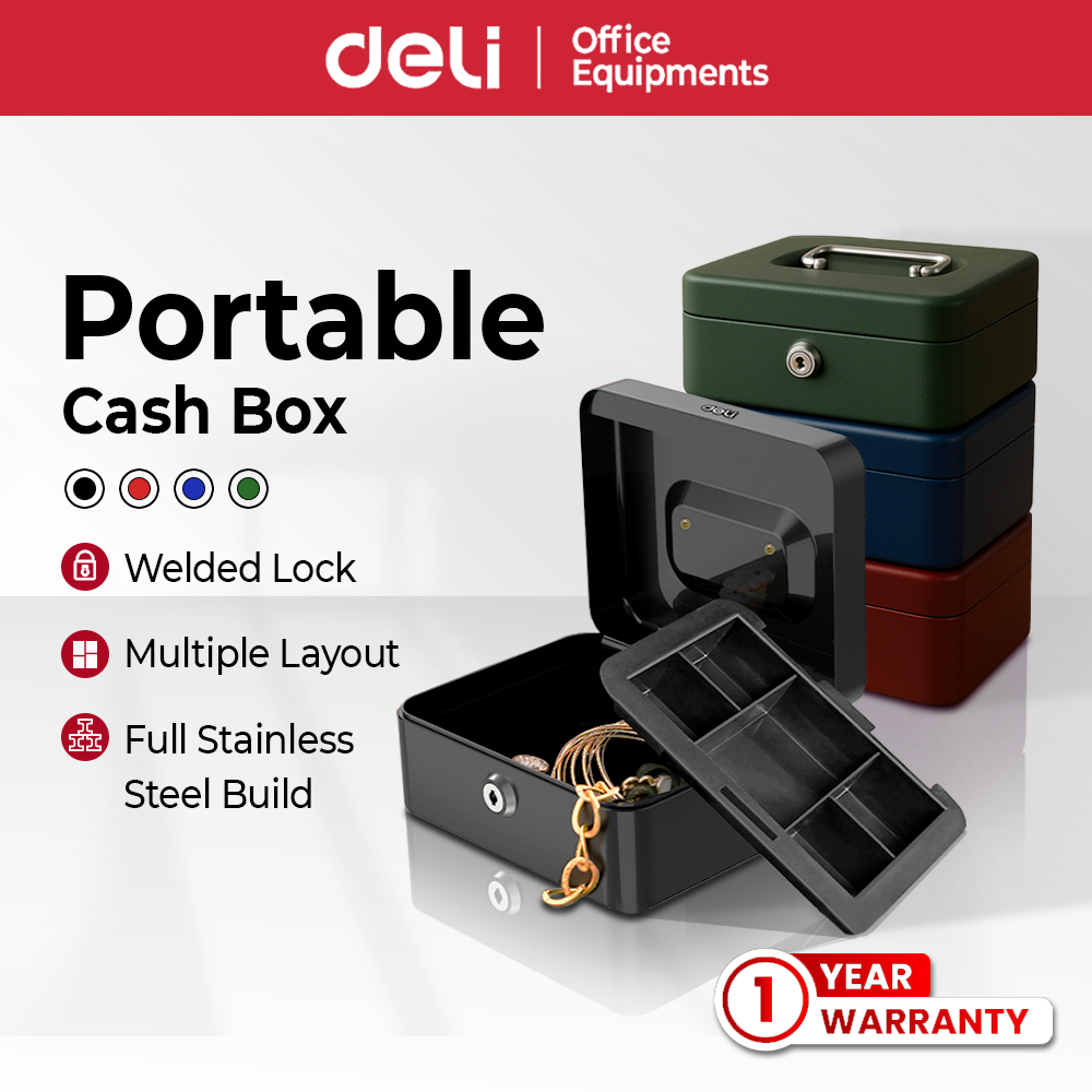 Deli Portable Cash & Jewelry Box – Security Key Lock Money Storage Box ...
