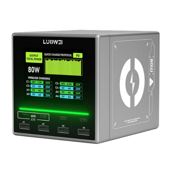 LUOWEI LW-U1 Mini 80W Raptor Smart 8 Ports USB Type-C Color Screen ...