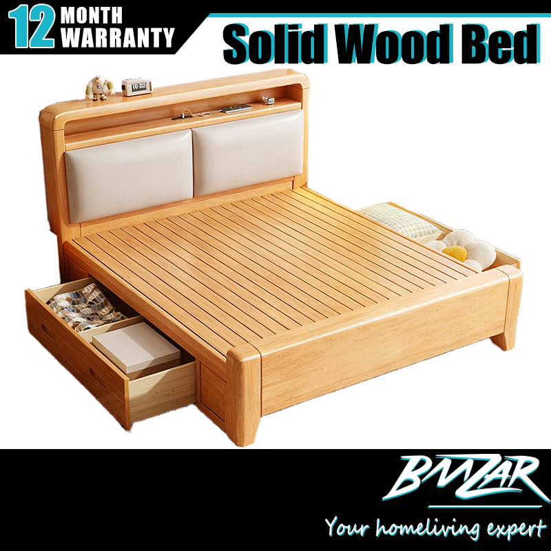 𝐁𝐌𝐙𝐀𝐑 𝙄𝙣 𝙎𝙩𝙤𝙘𝙠 Solid Wood Bed Katil Queen Queen Bed Frame With Soft ...
