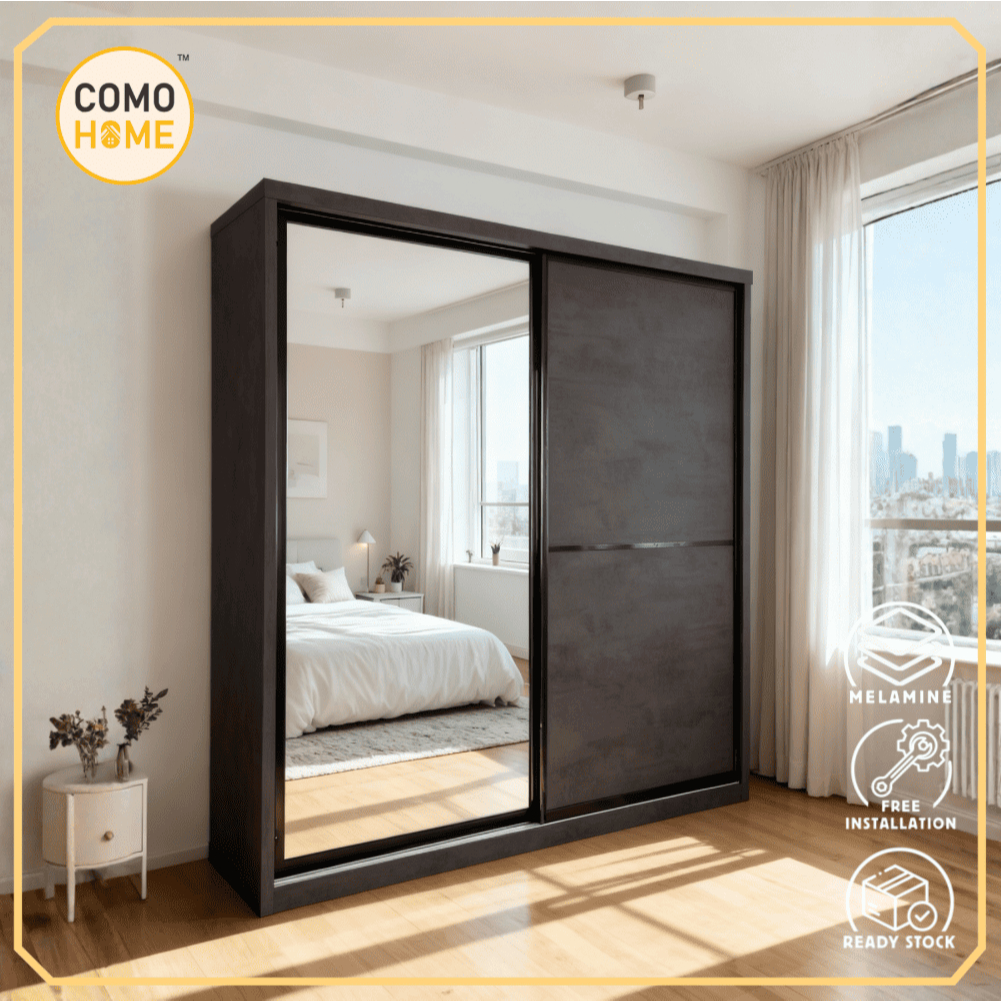 [FREE INSTALLATION] Como Home 5/6/8ft Sliding Door Wardrobe | Melamine ...