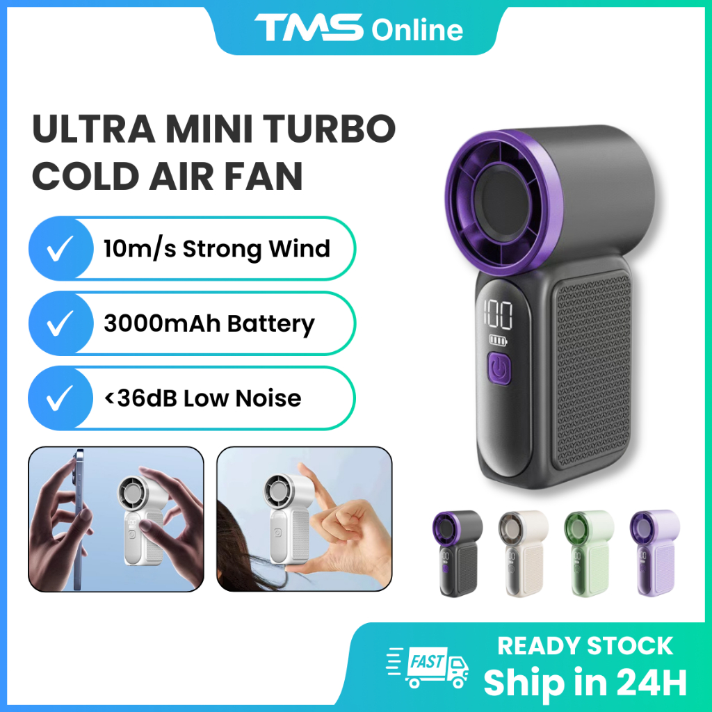 TMS Ultra Mini Turbo Handheld Fan Kipas Angin 3000mAh 100 Speed LED ...
