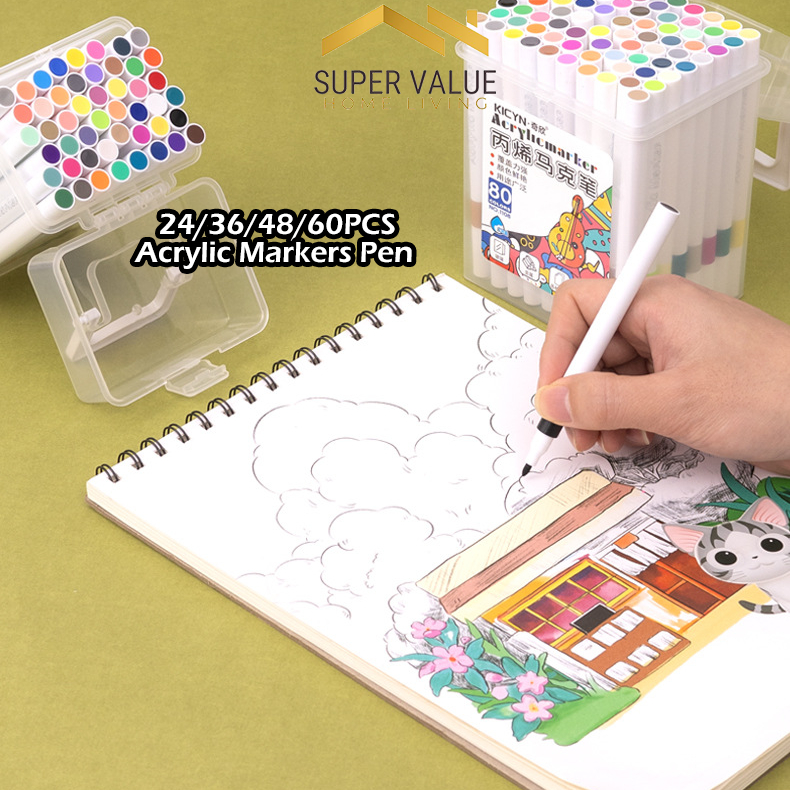 24pcs/36pcs/48pcs/60pcs Acrylic Marker Art Drawing Opaque Quick-Drying ...