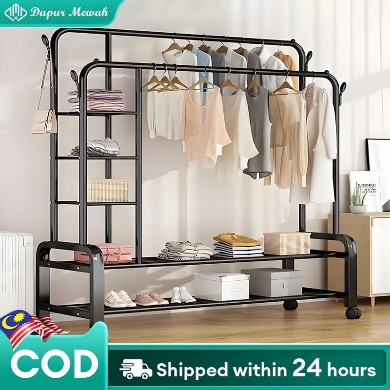 Double Pole Strong Steel Clothes Rack hanger Household Hanging ...