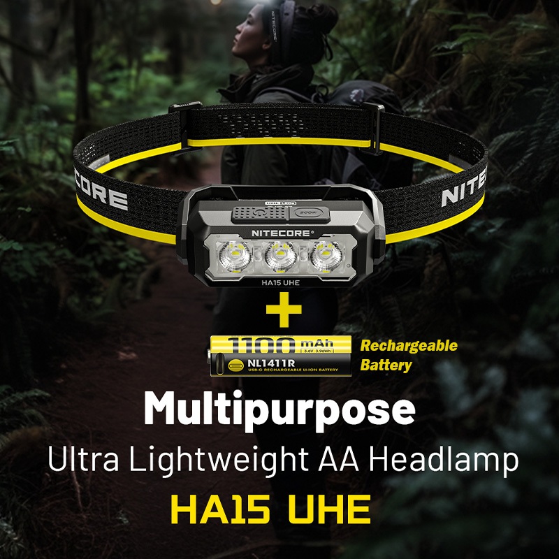 Nitecore HA15 UHE 400L Ultra Lightweight LED + NL1411R Rechargeable ...