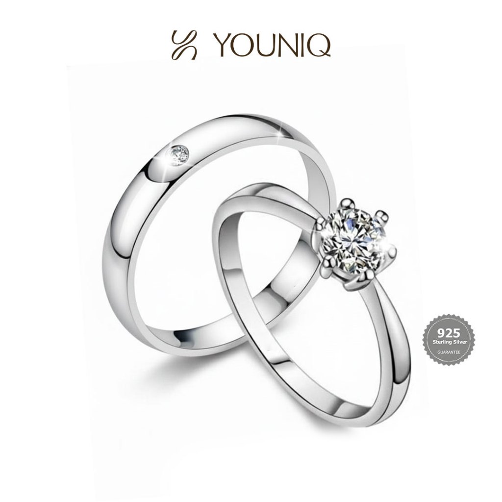 YOUNIQ Couple CZ Diamond Wedding ROM Adjustable Silver Rings | Shopee ...