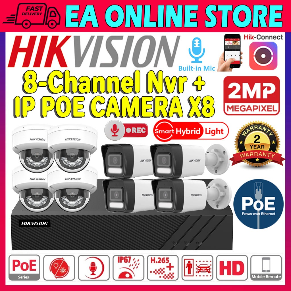 HIK HIKVISION 8CH 2.0MP DS-7608NI-Q1/8P NVR + 8 PoE CAMERA CCTV IP ...