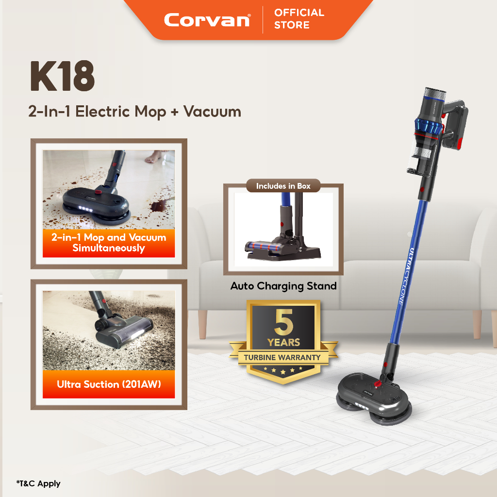 Corvan K18 2-in-1 Cordless Vacuum Cleaner & Wet Mop | Strong 201AW ...
