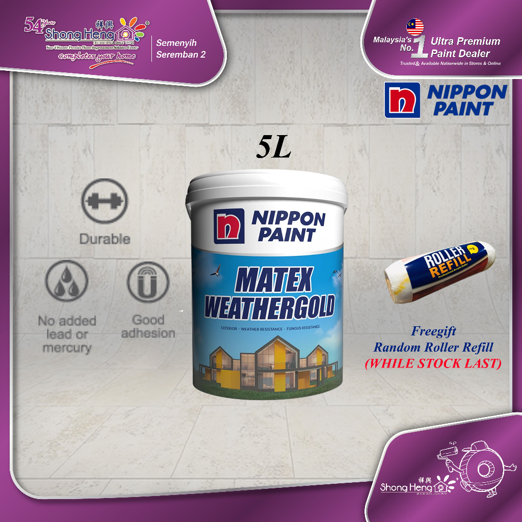 5L - Nippon Paint Matex Weathergold Exterior Wall - COLOR OPTION [ANY ...