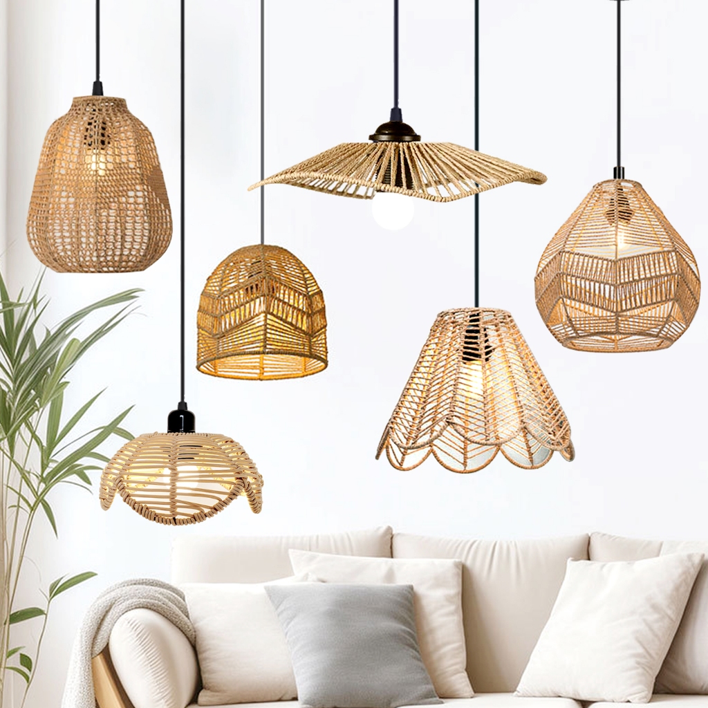 Lampu Rotan Hand Woven Rattan Lamp Muji Bamboo Lamp Hemp Rope Pendant ...