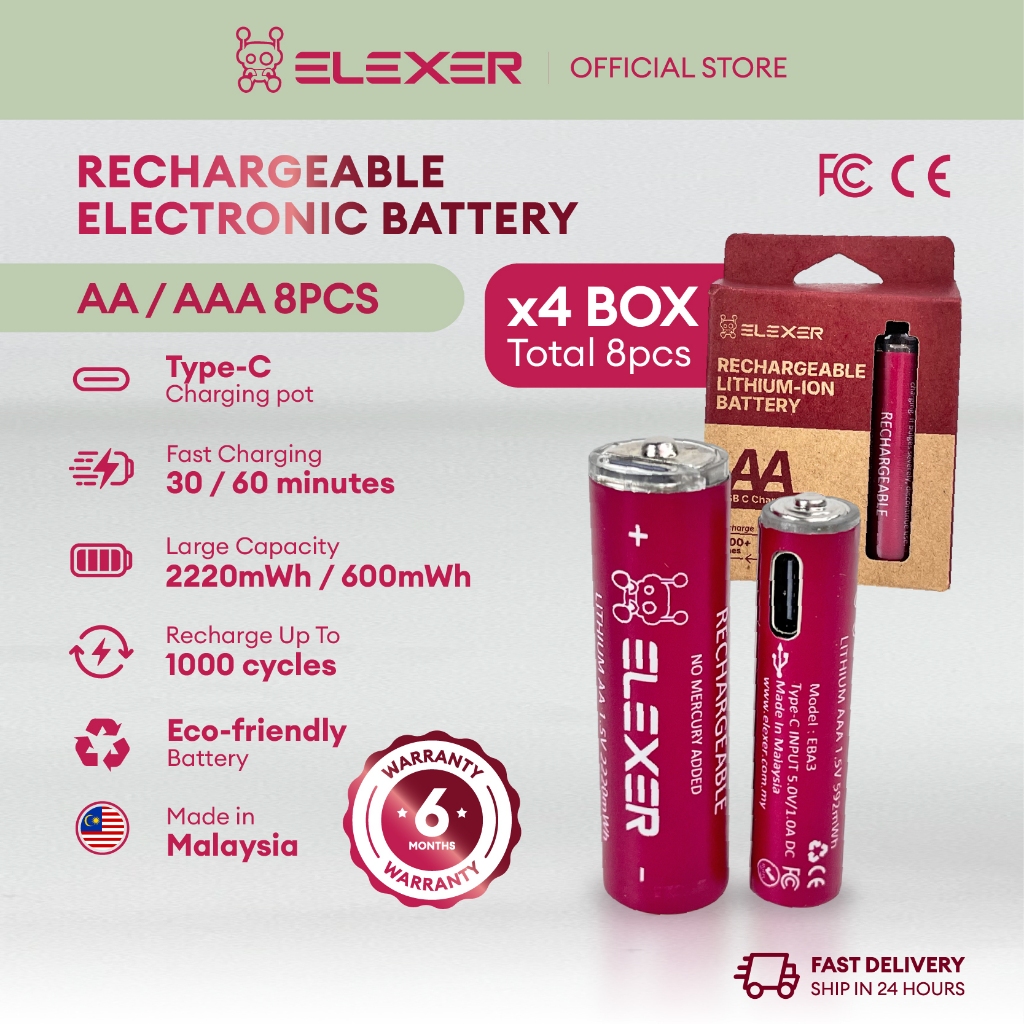 ELEXER Rechargeable Battery AA/AAA Bateri Elektronik Caj Semula USB ...