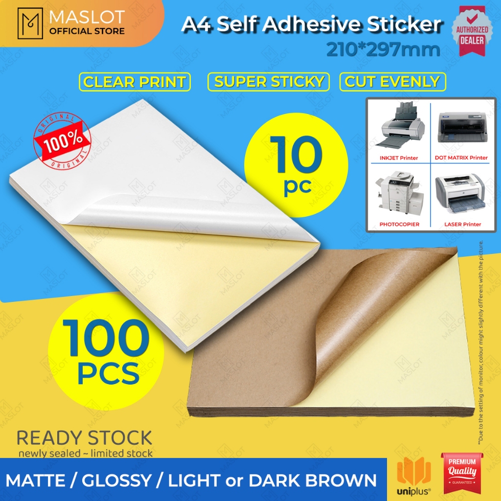 10Pcs | 100Pcs A4 Sticker Paper Adhesive Glossy / Similli Matte / Kraft ...