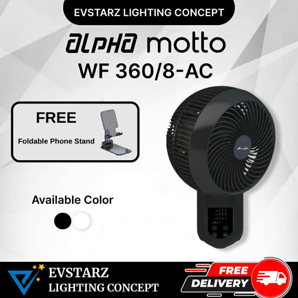 ALPHA MOTTO WALL FAN 360 8 Inches Blades 3 Speeds with Remote Control ...