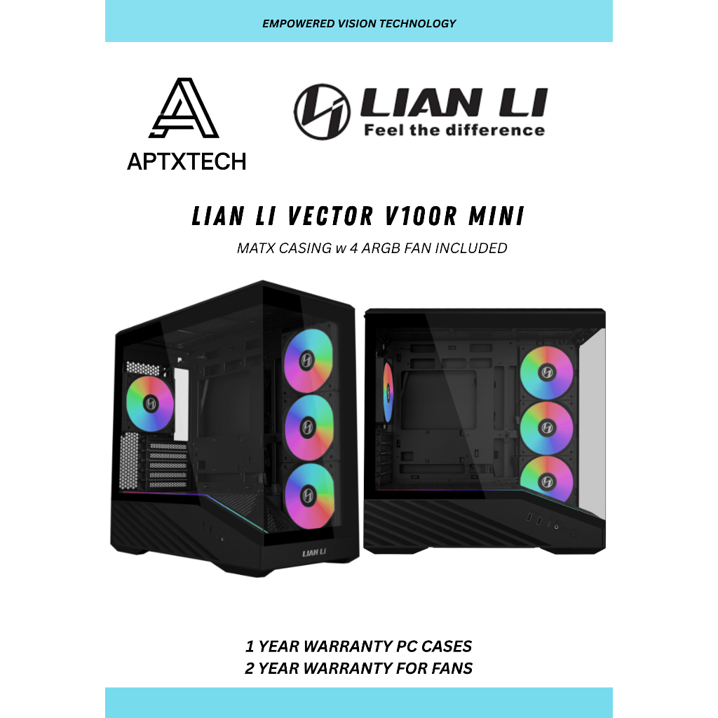 LIAN LI VECTOR V100R MINI MATX CASING w 4 ARGB FAN INCLUDED #1Y ...