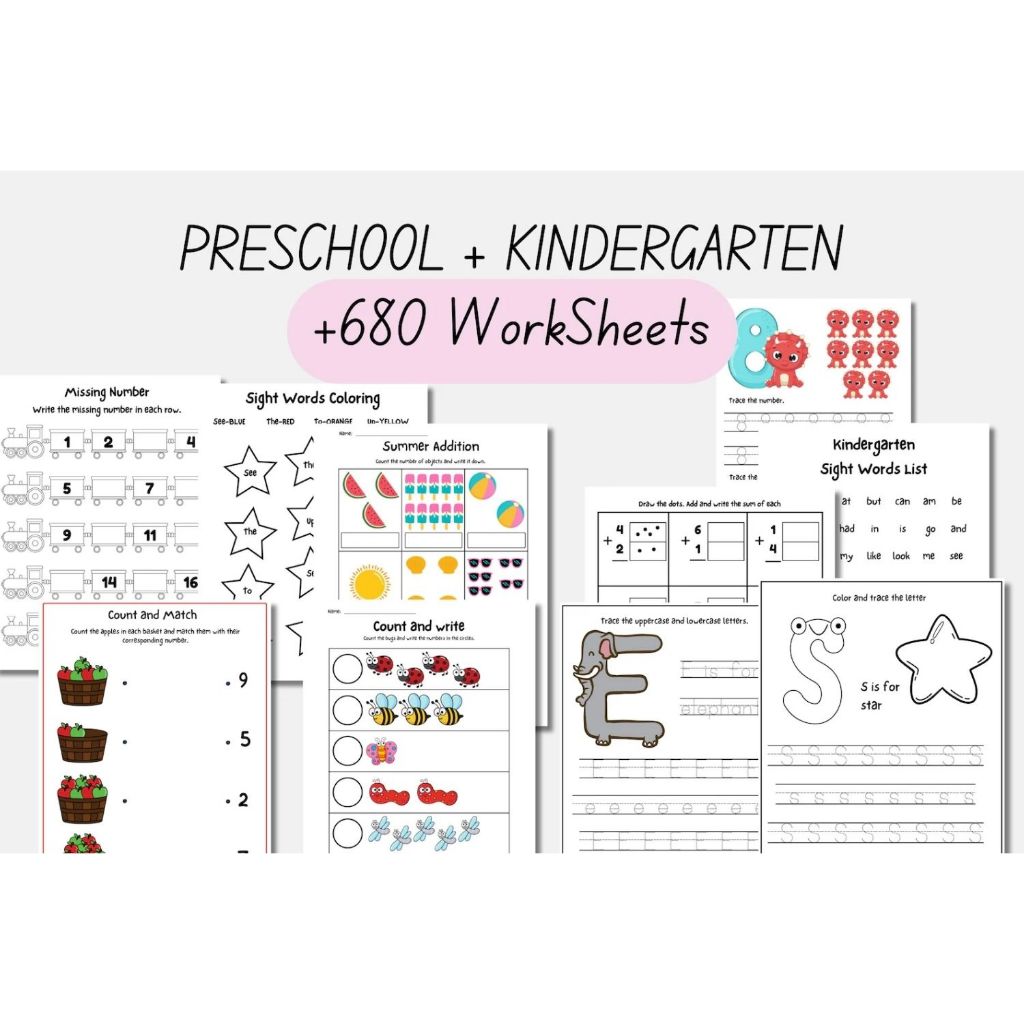 680 Printable Toddler Worksheets, Kindergarten Learning Bundle,Busy ...