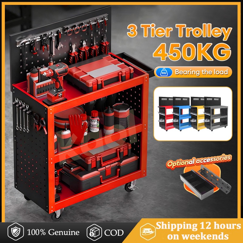 Heavy Duty Tool Trolley 3 Layers Service Cart Metal Steel Troli Barang ...