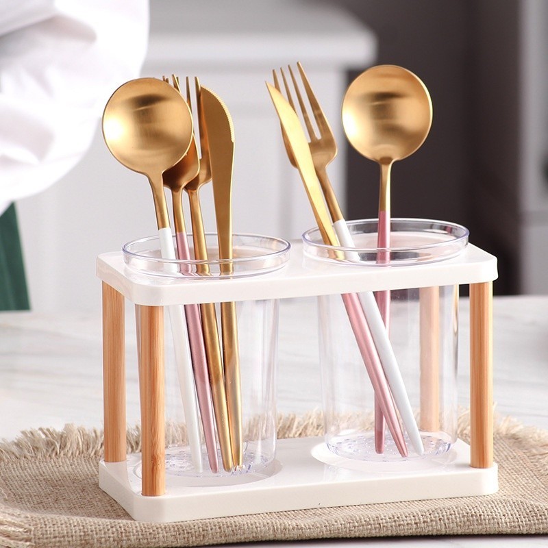 SS Cutlery Organizer Ceramic Utensil Spoon Fork Holder Kitchen Drain ...