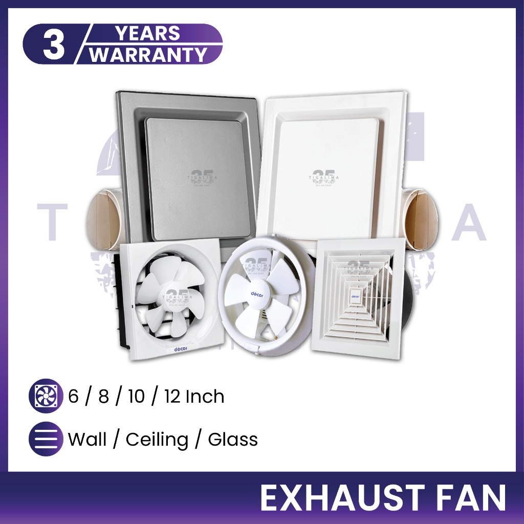 DECOR Exhaust Fan 6 Inch 8 Inch 10 Inch 12 Inch Wall Ceiling Glass ...
