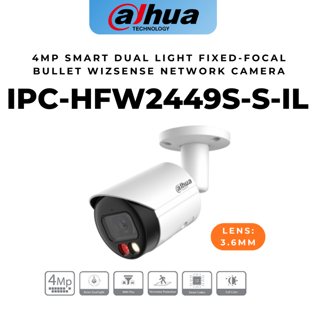 Dahua 4MP Smart Dual Light Fixed-focal Bullet WizSense Network Camera ...