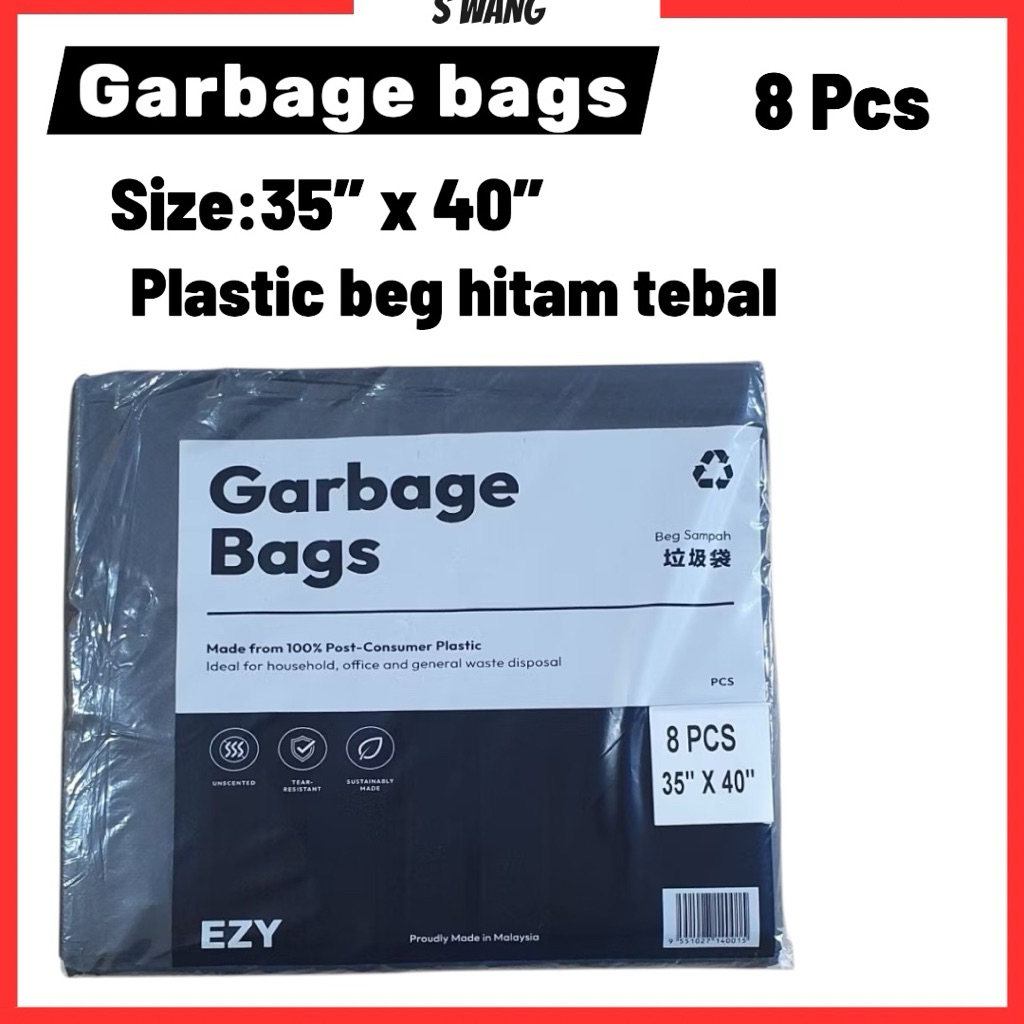 8 pcs Black Garbage Bag/2KG (16pcs)beg Rubbish Bag / Plastik Sampah ...