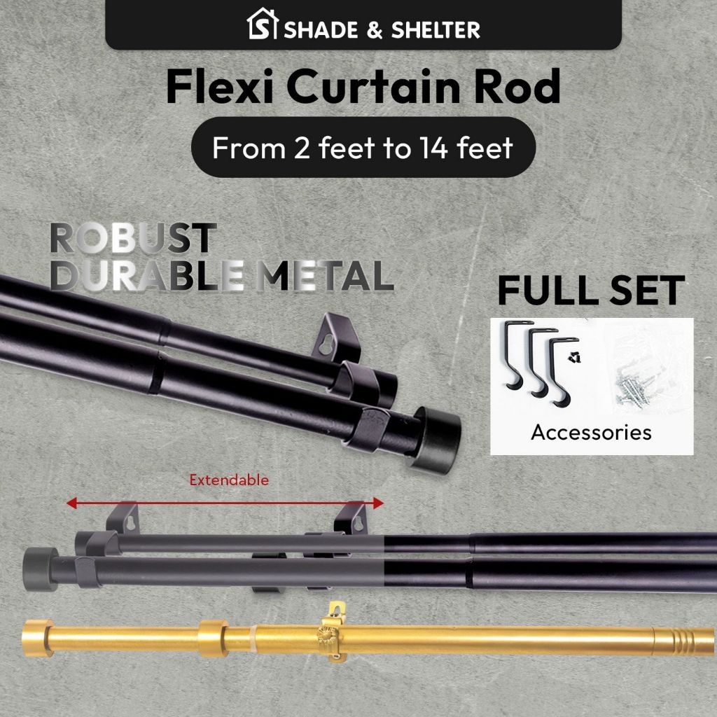 Shade & Shelter Flexi Extendable Curtain Rod 4, 6, 8, 10, 12 feet ...