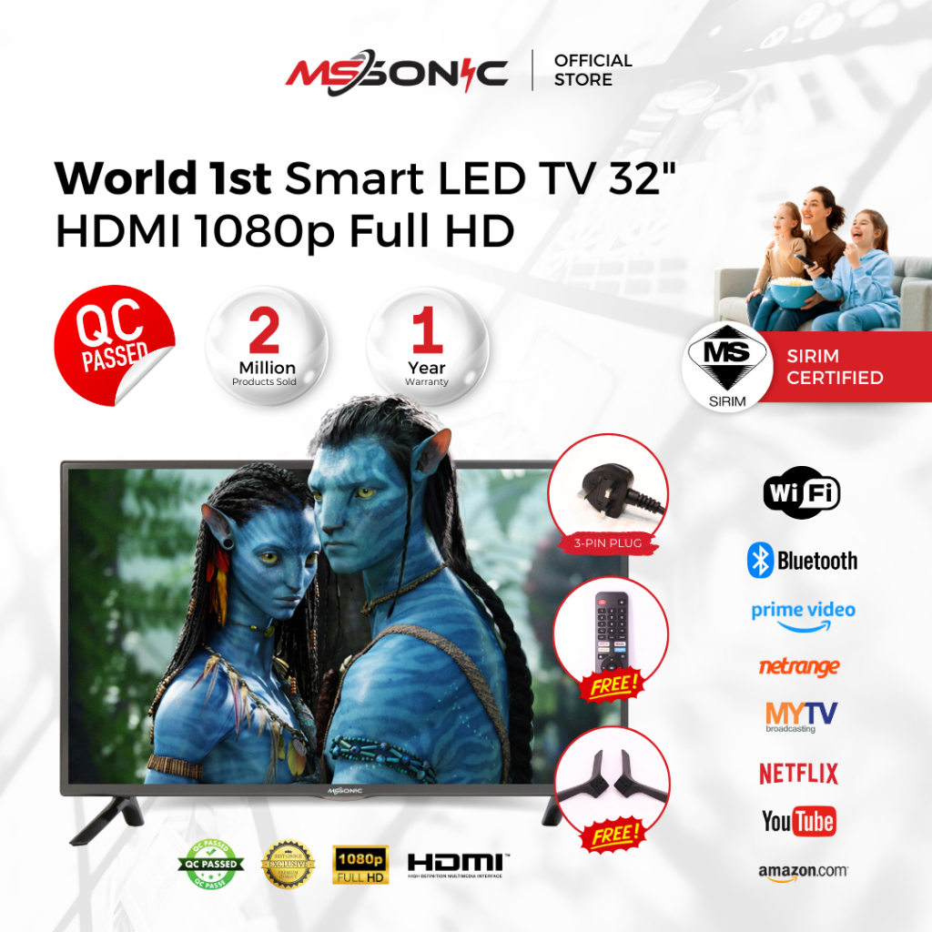 SIRIM Certified MS SONIC Smart LED TV Built In MYTV Netflix Television ...