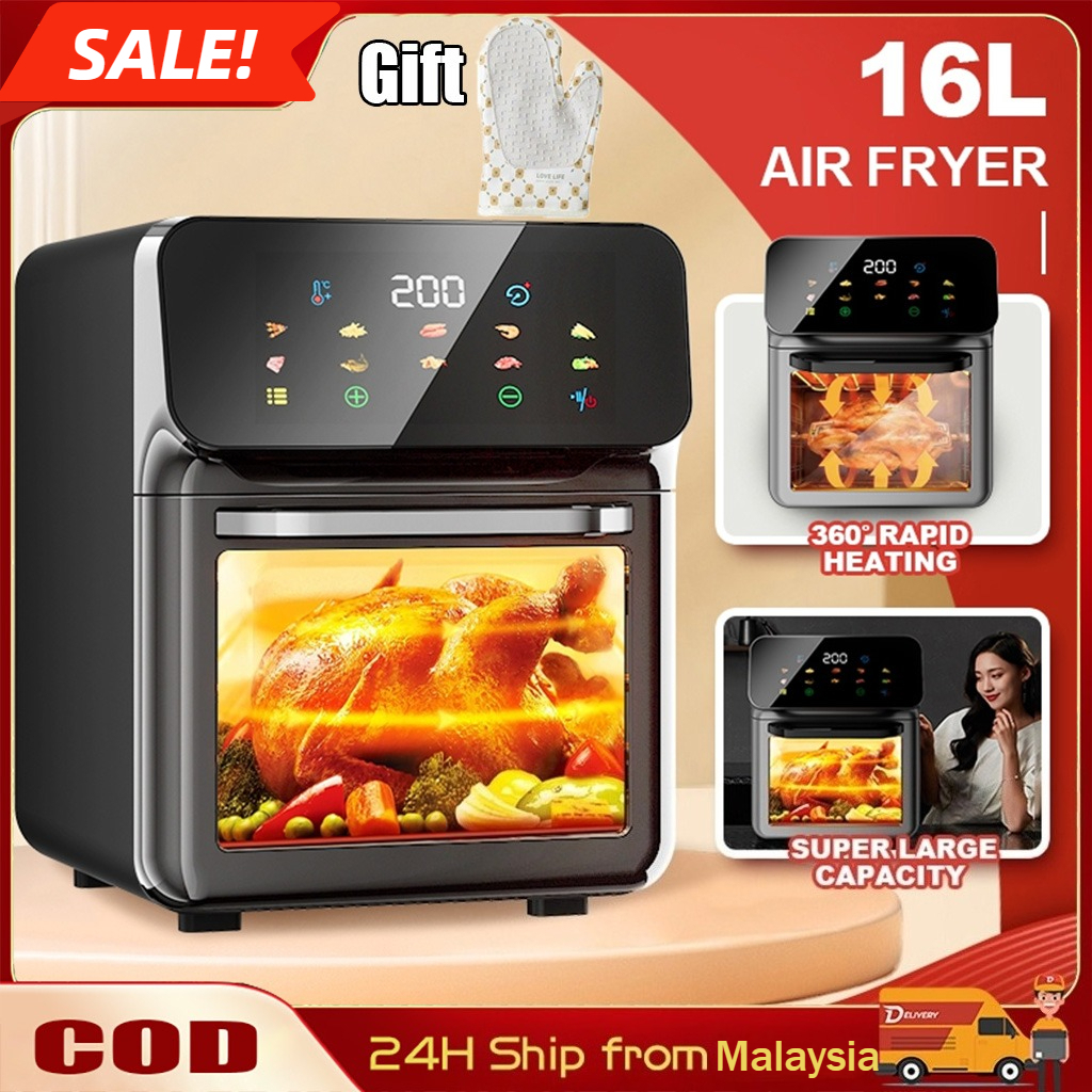 Electric Air Fryer 16L Stainless Steel Oven Roaster Steamer Temperature ...