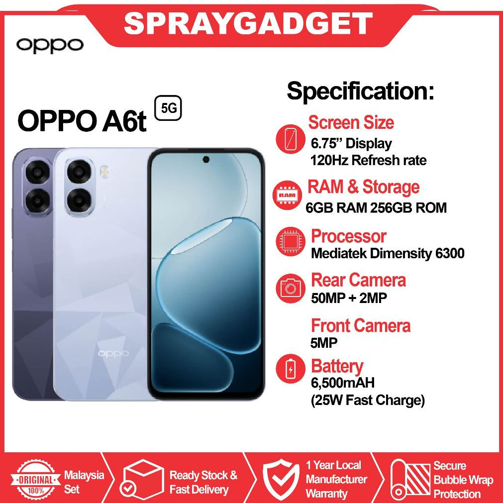 [NEW] OPPO A6t 5G (6GB RAM + 256GB ROM )6500mAh Large Battery | 120Hz ...