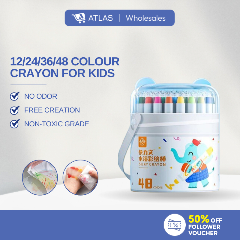 ATLAS 48 Colour Crayon For Kids Washable Non Toxic Colouring Painting ...