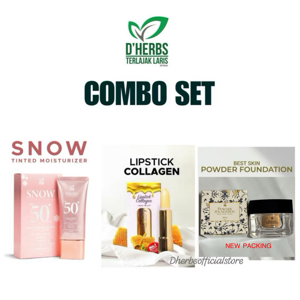 DHERBS Combo Snow Tinted Moisturizer Powder Foundition Dan Lipstick ...