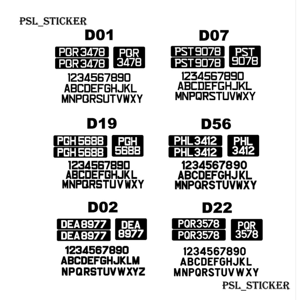 Nombor Plate Motor Sticker Tulisan Pattern Standard JPJ ( D01/ D02/ D07 ...