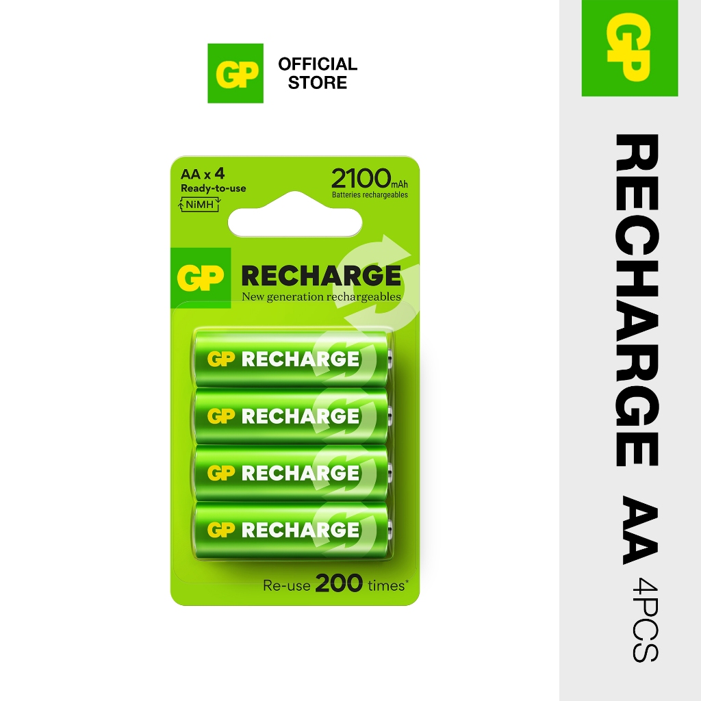 GP Recharge 2100mAh AA Rechargeable Battery (4 batteries pack ...